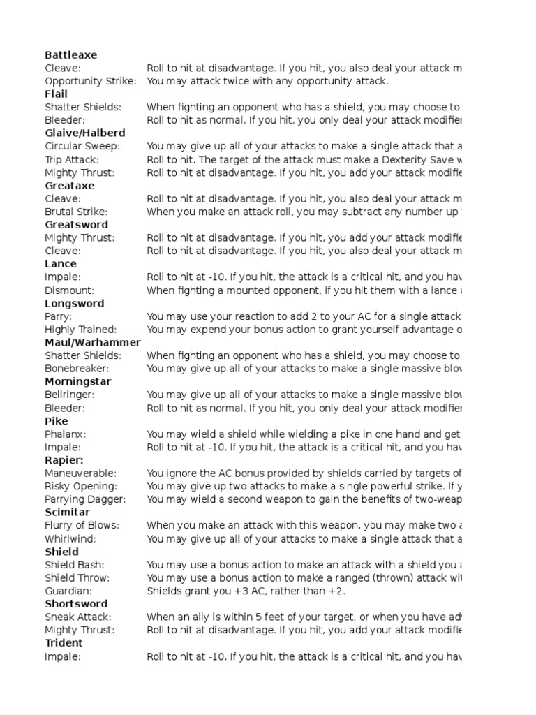 Martial Weapon Strike Patterns DND 5e | PDF | Melee Weapons | Blade Weapons