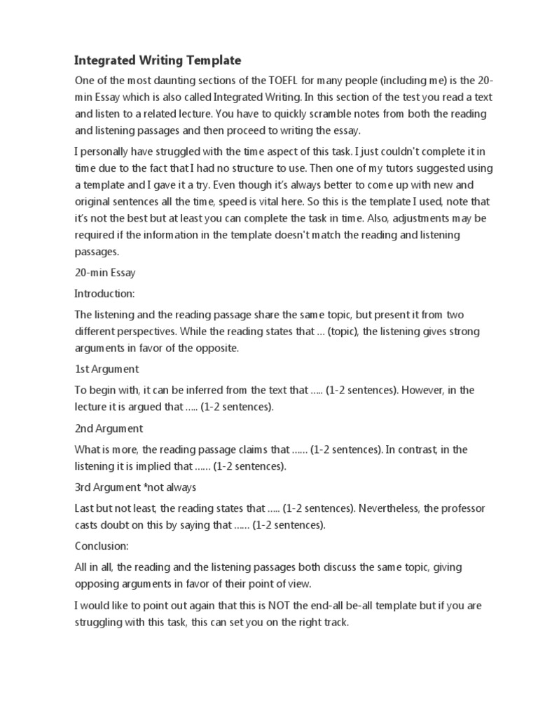 Integrated Writing Template | Argument | Essays