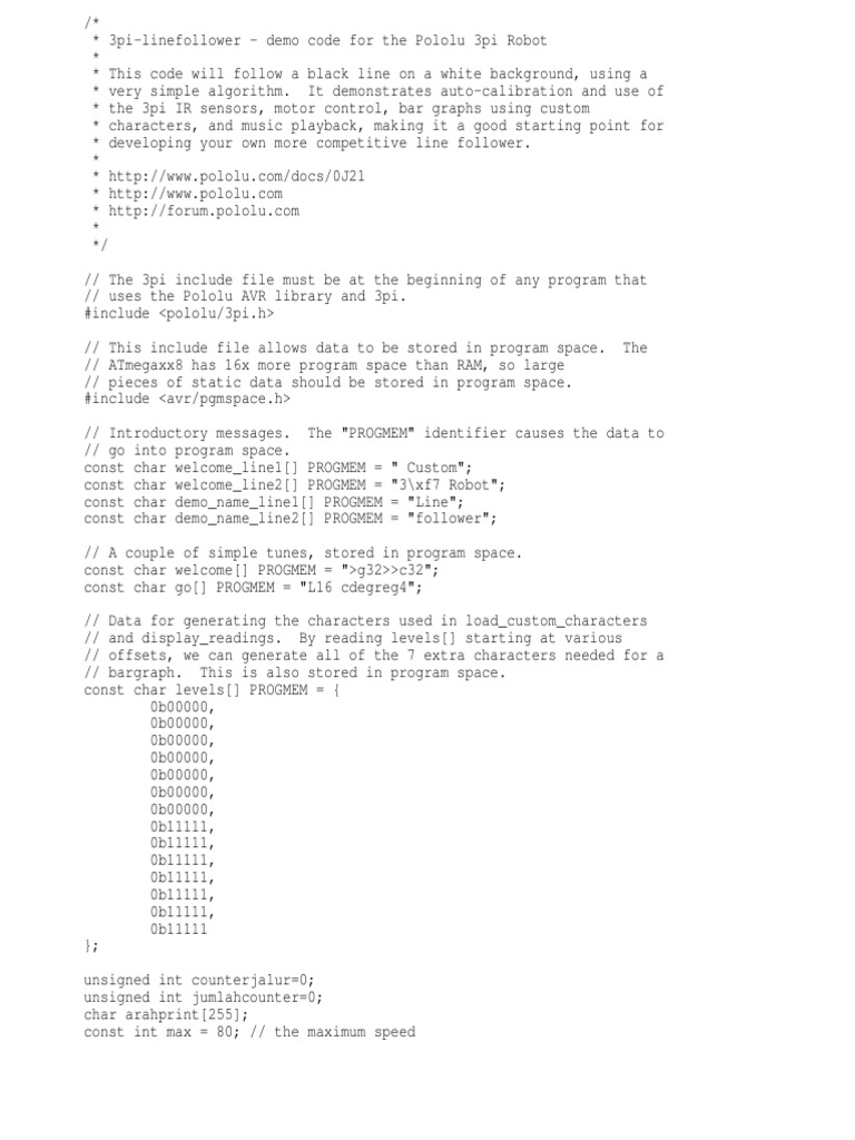 3pi-Linefollower - Demo Code For The Pololu 3pi Robot | Download Free PDF | Integer (Computer ...