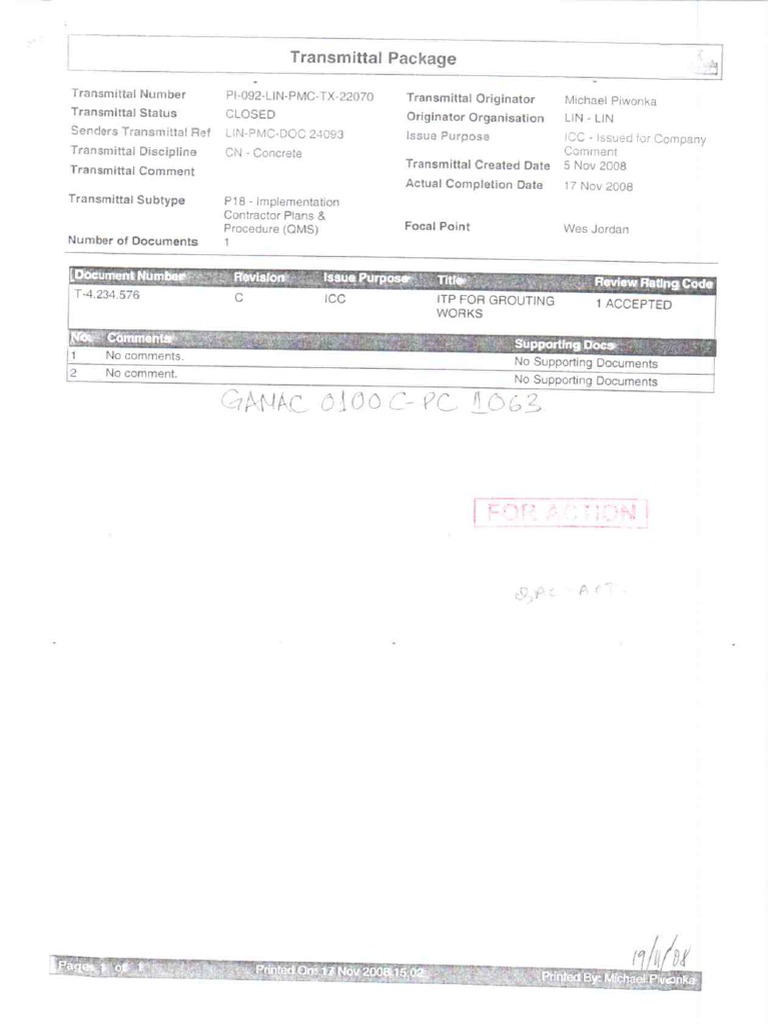 024-Itp For Grouting Works PDF | PDF | Nature