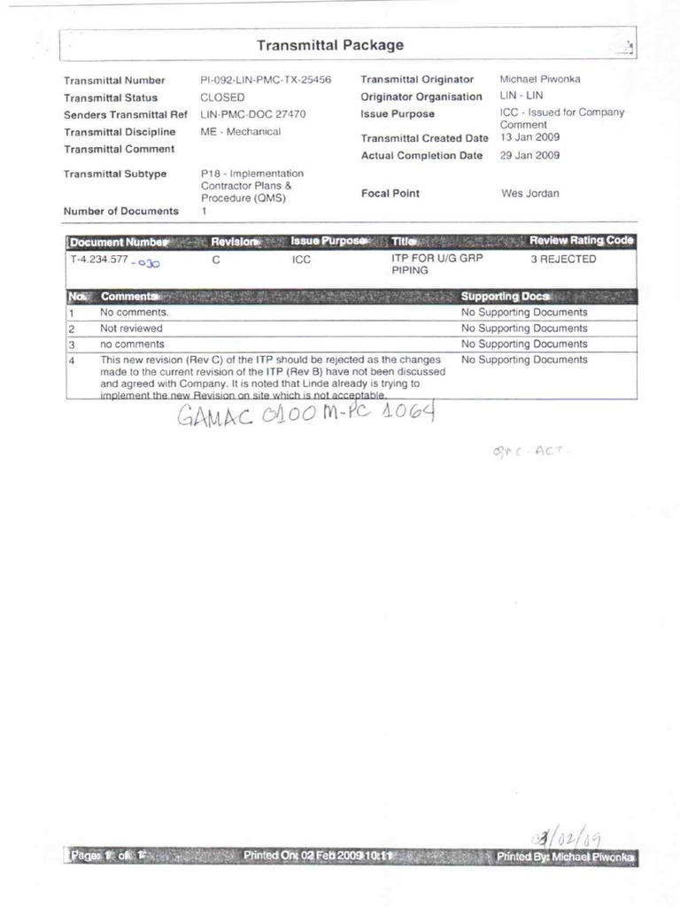 030-Itp For Ug GRP Piping PDF | PDF | Verification And Validation ...