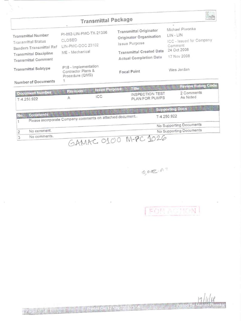 035-Itp For Pumps PDF | PDF | Verification And Validation | Screw