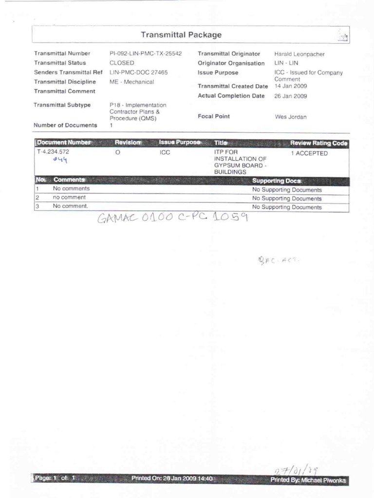 ITP for Gypsum Board Installation | PDF | Specification (Technical ...