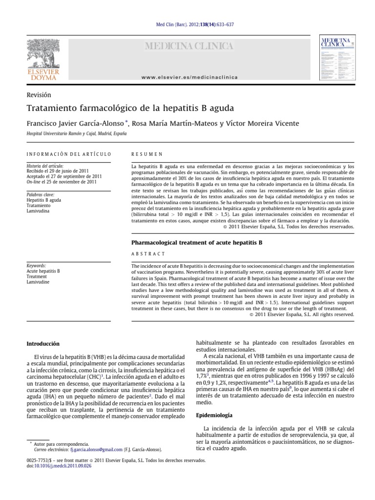 Tratamiento Farmacológico de La Hepatitis B Aguda | PDF | Hepatitis ...