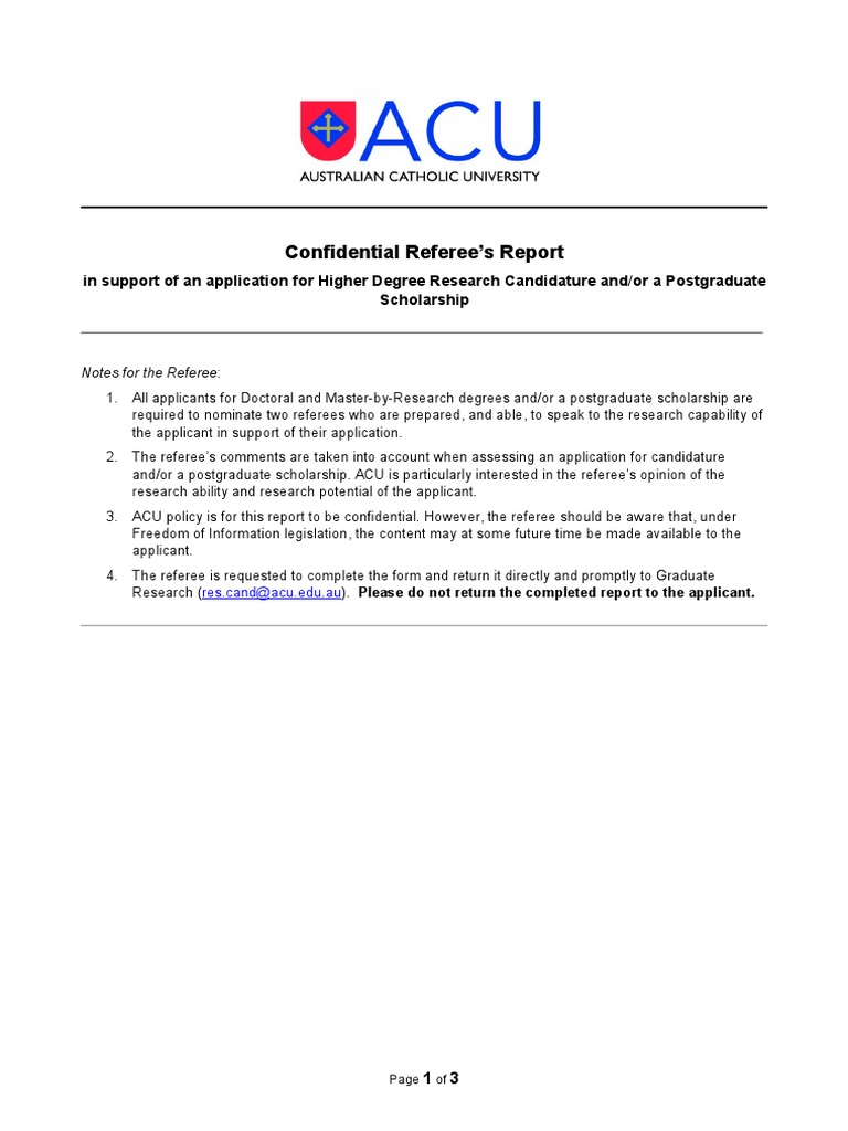 Confidential Referee Report Template | PDF | Postgraduate Education | Thesis