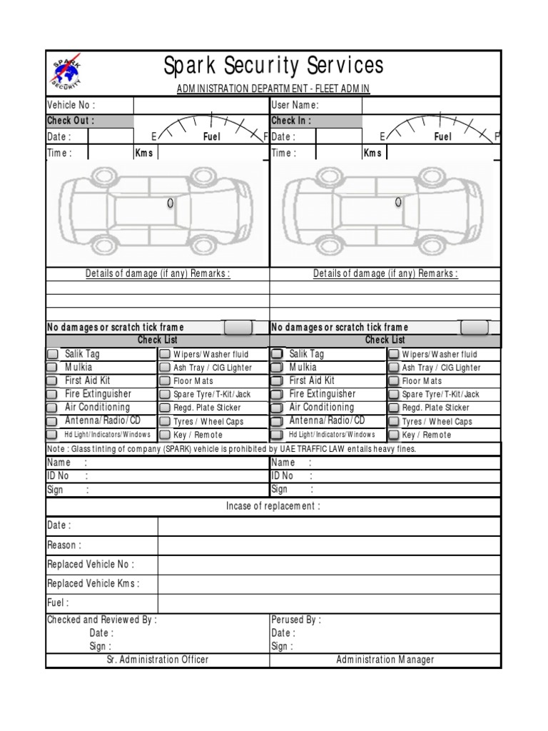 Vehicle Handing Taking Over Form | PDF