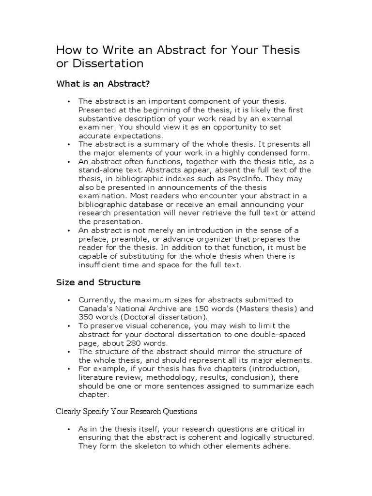 How To Write An Abstract For Your Thesis Pdf Thesis Abstract Summary