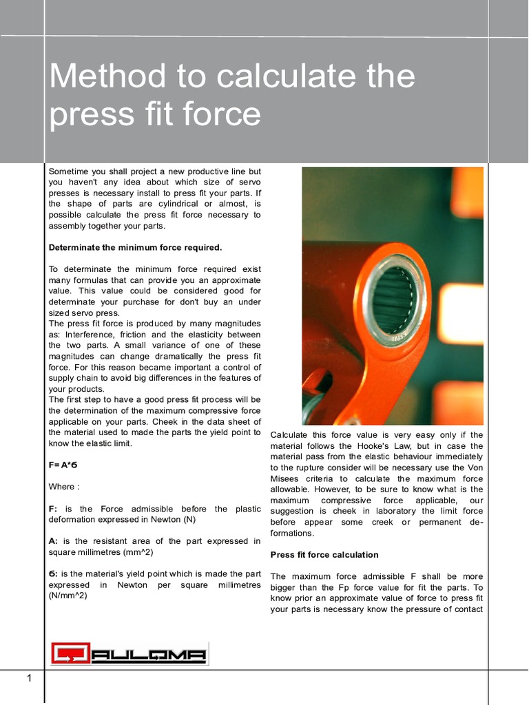 Press Fit Force Calculation Method | PDF | Yield (Engineering) | Force