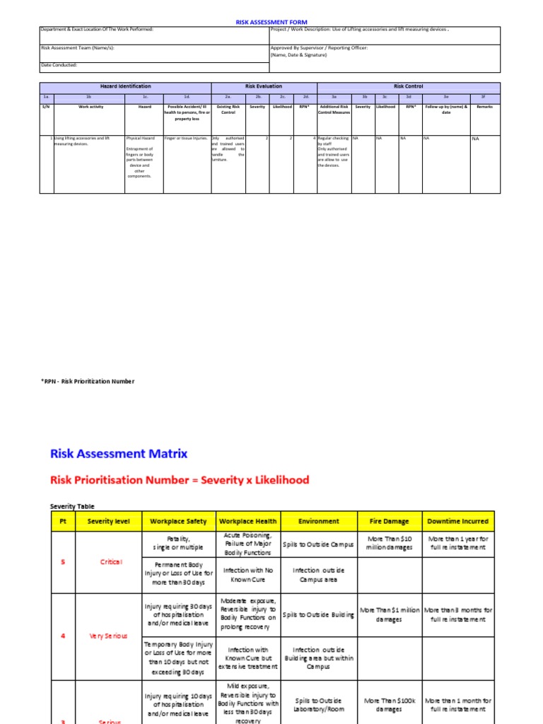Lift Accessories Lift Measure Risk Assessment Form Base | PDF ...