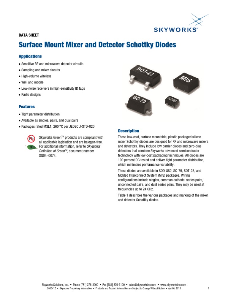 Surface Mount Schottky Diodes | PDF | Electrostatic Discharge | Diode