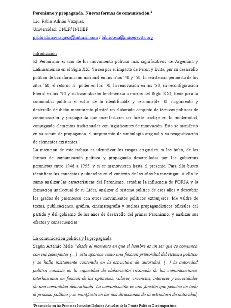 Peronismo y Propaganda. Nuevas Formas de Comunicacion | PDF ...