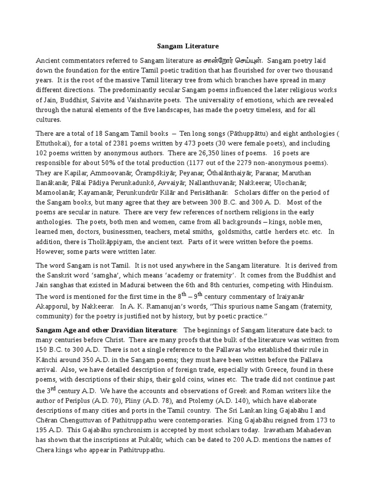 Sangam Literature | Sanskrit | Poetry