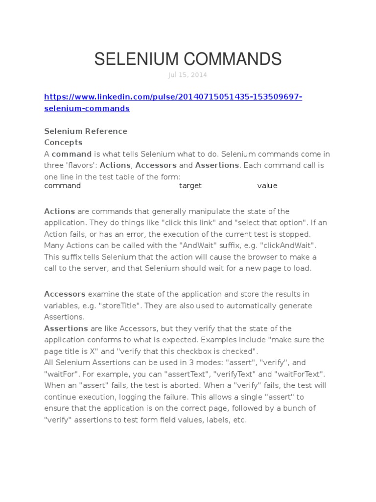 Selenium Commands | PDF | Selenium (Software) | Parameter (Computer Programming)