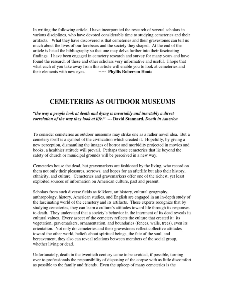 Critical Analysis of "Cemeteries As Outdoor Museums" | PDF | Headstone ...