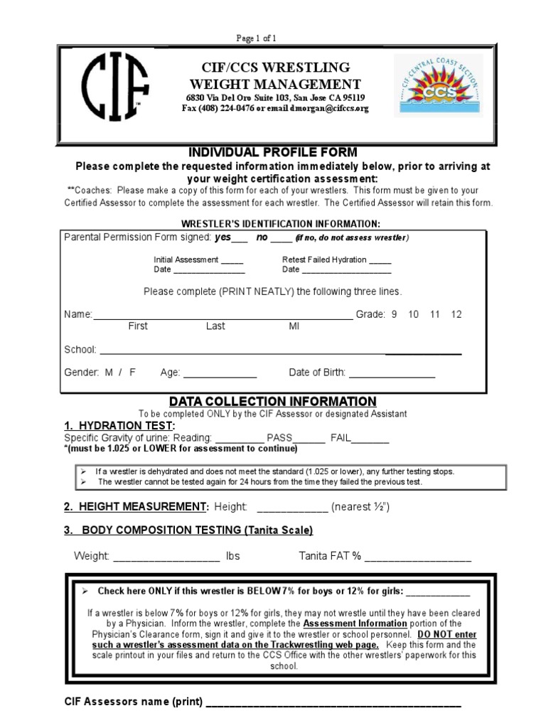 Wrestling Weight Certification Form | PDF