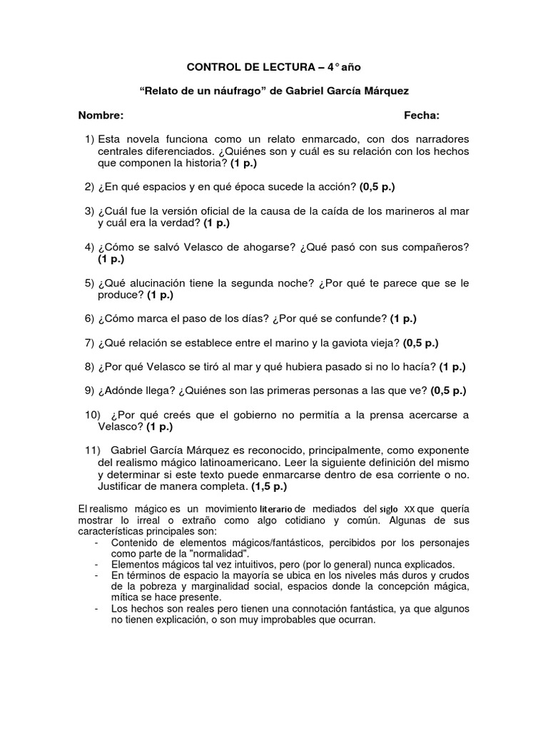 Examen - Relato de Un Náufrago | PDF