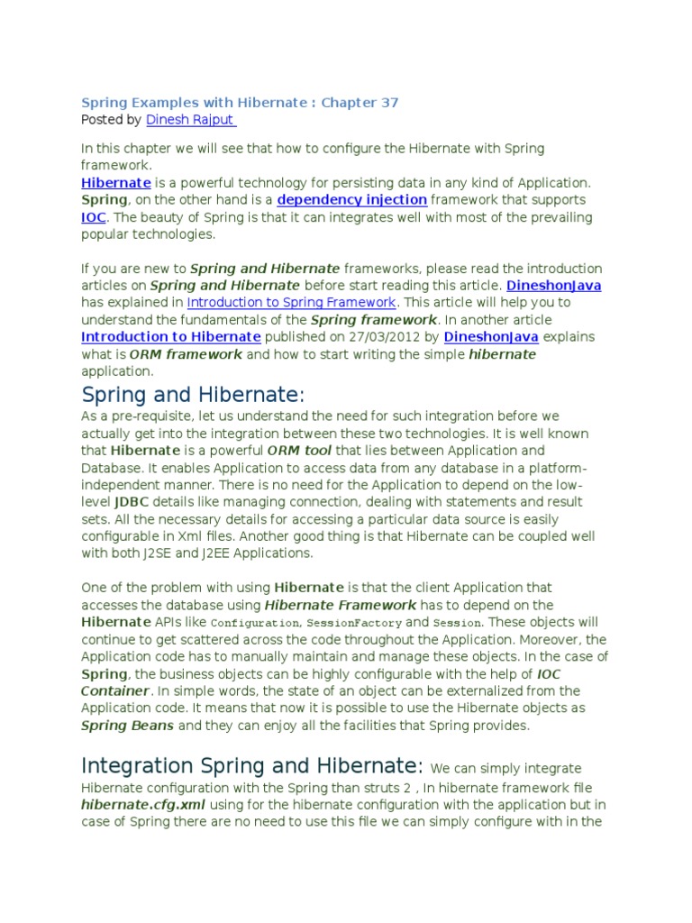 Integration Spring And Hibernate Pdf Spring Framework Programming Paradigms
