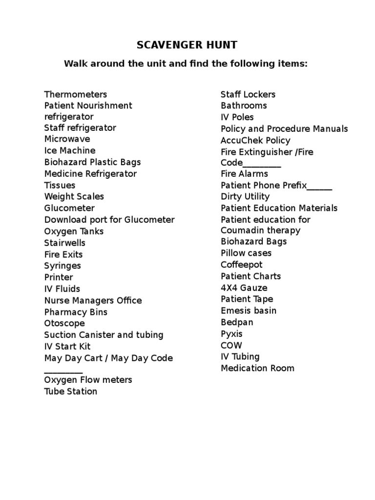 Essential Items Scavenger Hunt Guide | PDF | Wellness