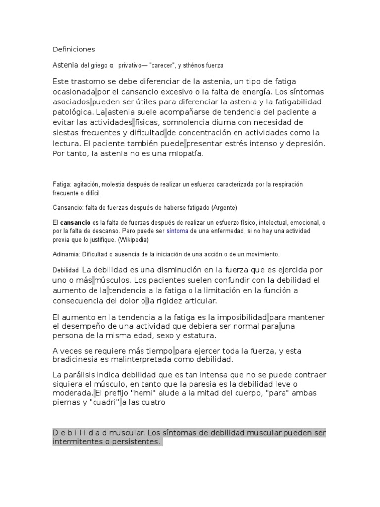 Astenia, Adinamia, Fatiga | PDF | Debilidad | Fatiga (médica)