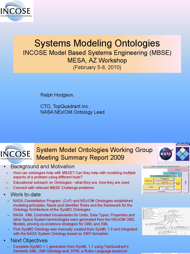 INCOSE MBSE Putting Ontologies to Work, MESA, AZ Feb'2010 | Ontology ...