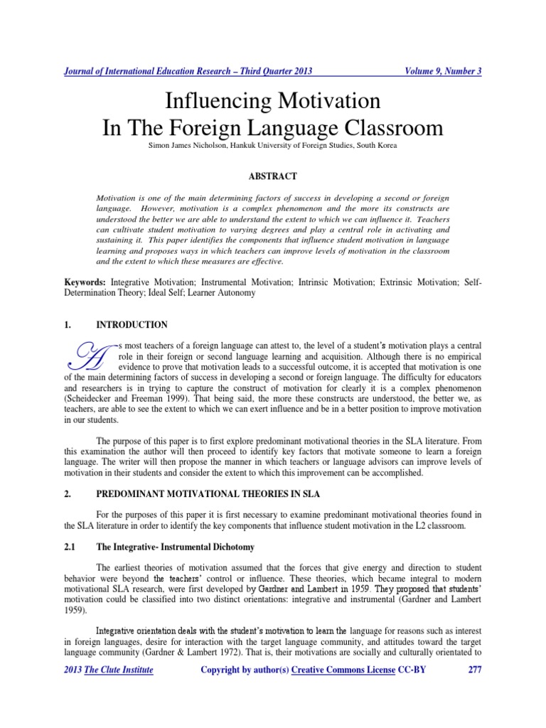 Influencing Motivation in The Foreign Language Classroom | PDF | Second ...