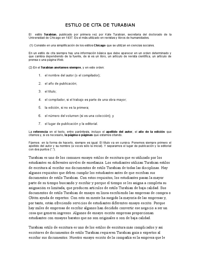 Guía del Estilo Turabian para Citas | PDF | Ensayos | Comillas