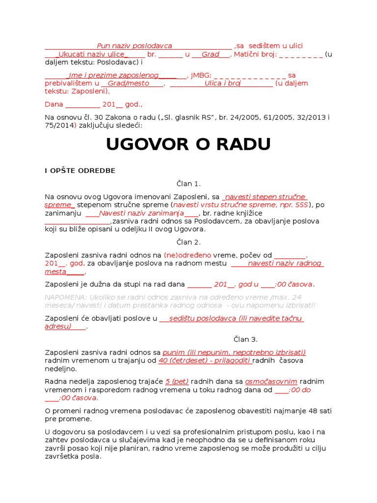 Novi Ugovor o Radu | PDF