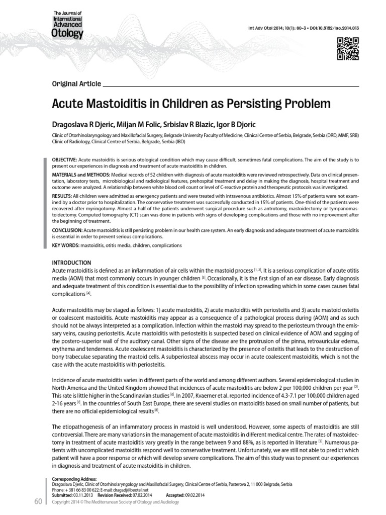 Mastoiditis PDF | PDF | Infection | Medicine