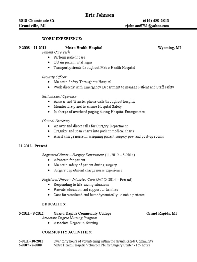 Eric Resume | PDF | Patient | Hospital
