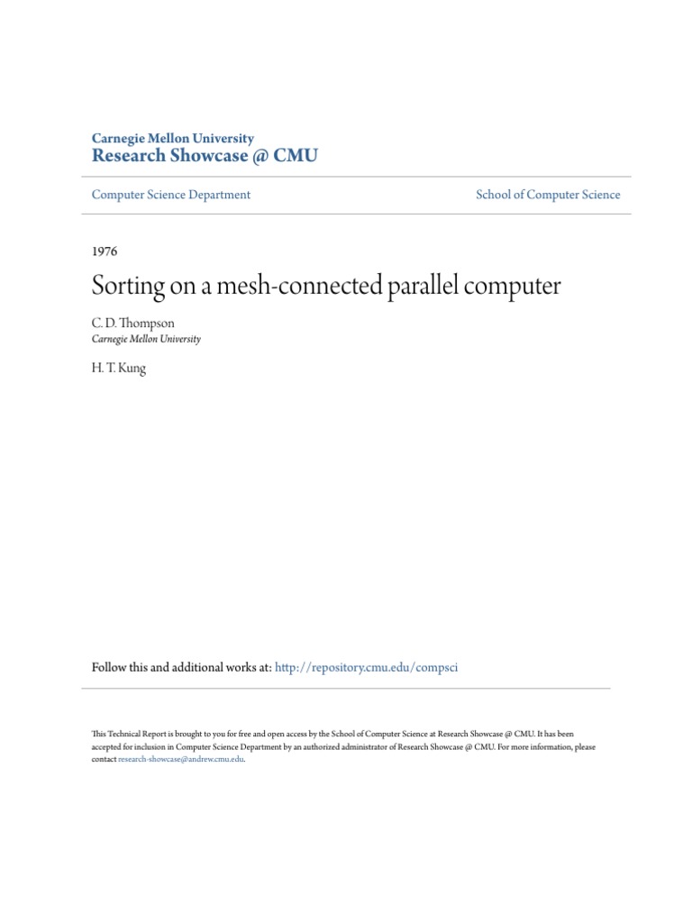 Sorting On A Mesh Connected Parallel Computer Pdf Carnegie Mellon University Array Data 