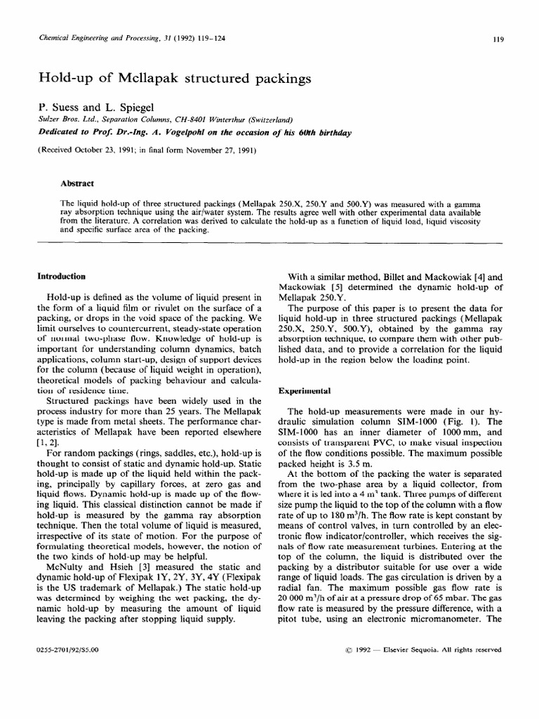 Hold-Up of Mellapak Structured Packings | PDF | Liquids | Gases
