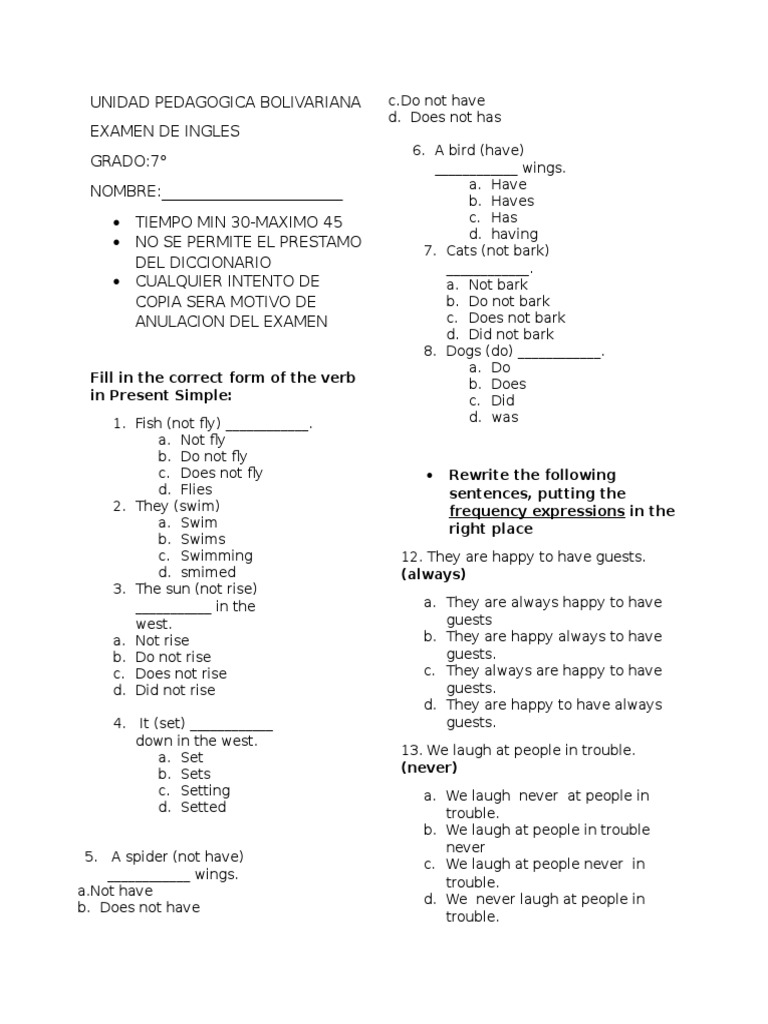 Fill in The Correct Form of The Verb in Present Simple | PDF | Language ...