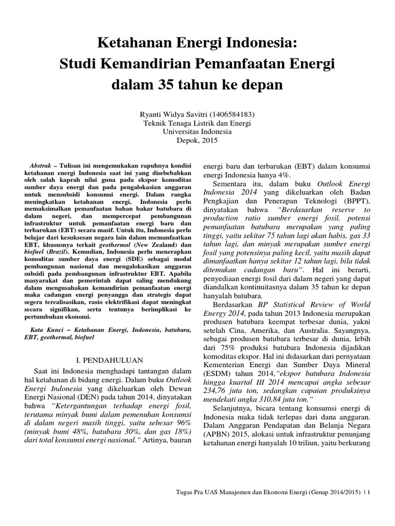 Ketahanan Energi Indonesia - Studi Kemandirian Pemanfaatan Energi | PDF