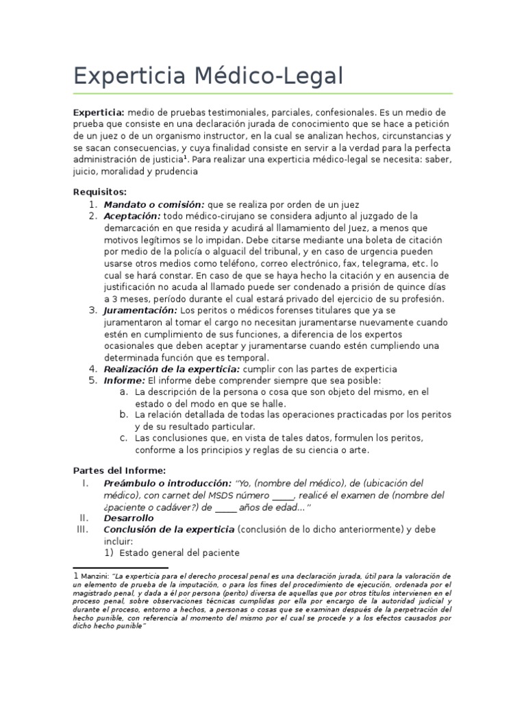 Experticia Médico Legal | Testigo experto | Ley común