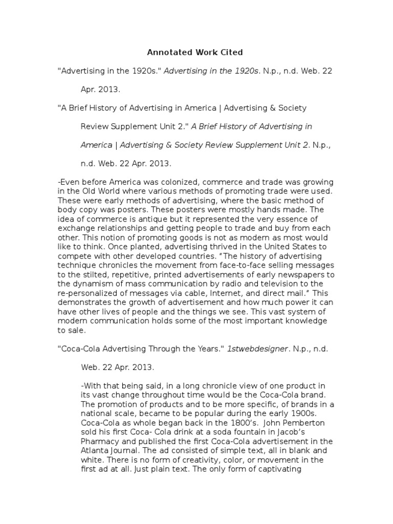 Annotated Bibliography | PDF | Coca Cola | Advertising