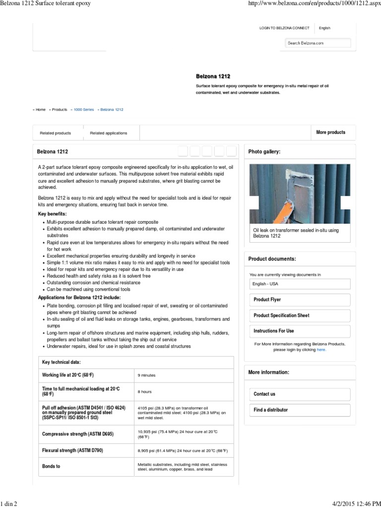 Belzona 1212 Surface Tolerant Epoxy CARACTERISTICI PDF | PDF | Epoxy | Industrial Processes