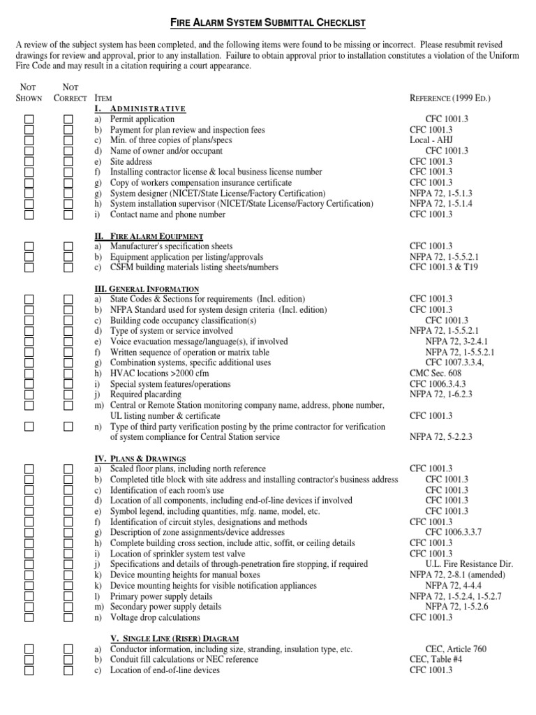 NFPA - Fire Alarm Sysyem Check List | PDF | Specification (Technical ...