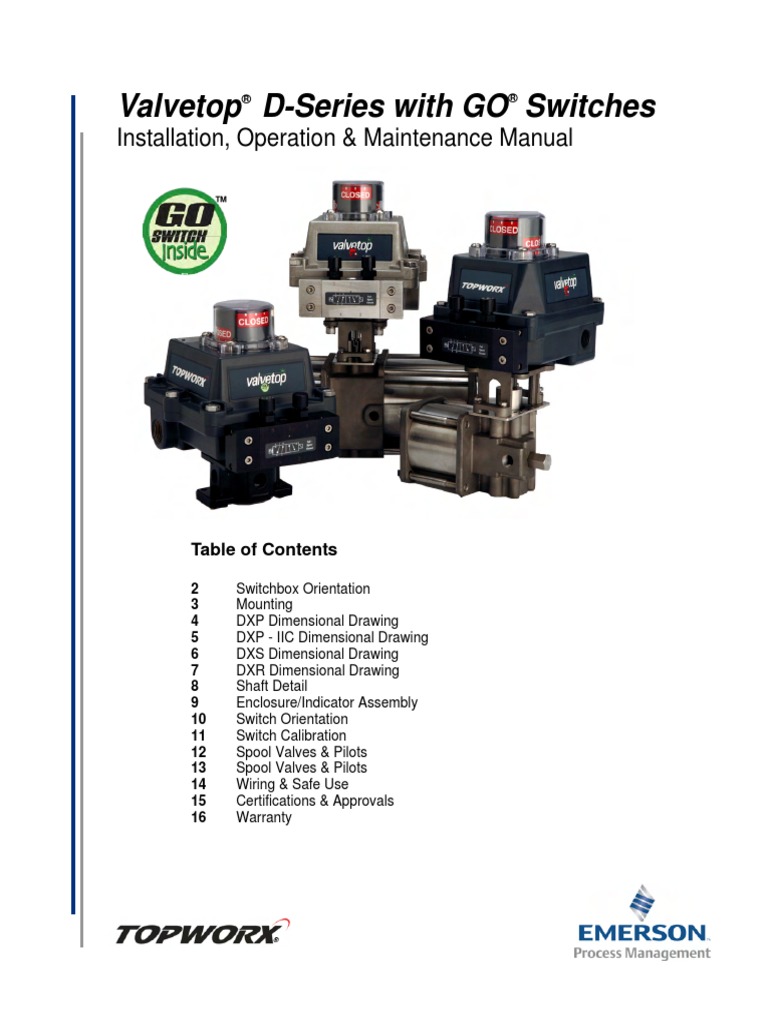 Topworx Valvetop D-Series With GO Switches Manual | PDF | Valve | Screw
