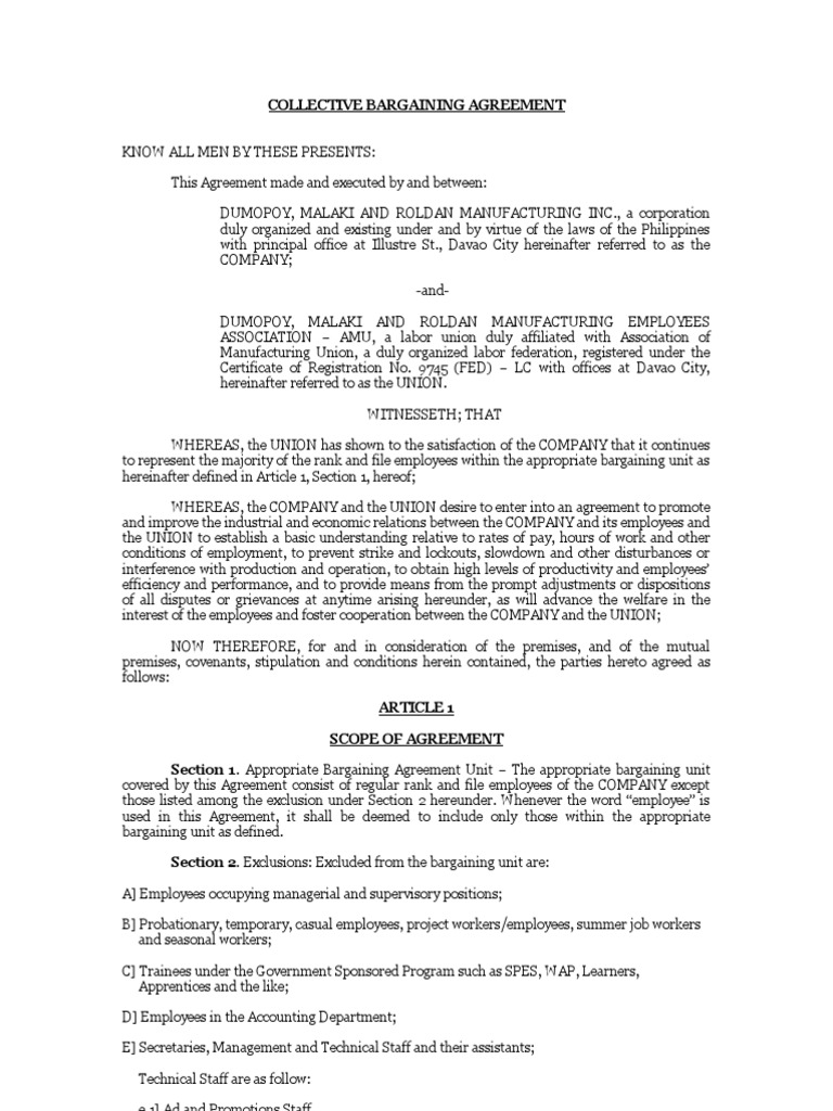 Collective Bargaining Agreement | PDF | Trade Union | Employment