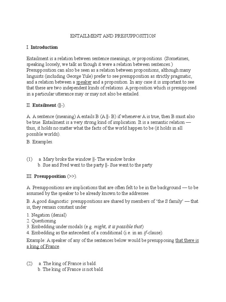 Entailment and Presupposition | PDF | Rules | Linguistics