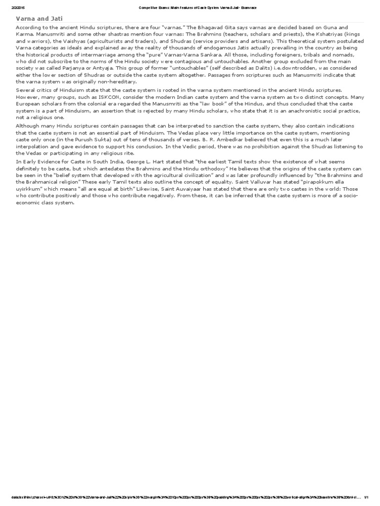 Varna & Jati: Caste System Features | PDF | Polytheism | Hindu Literature