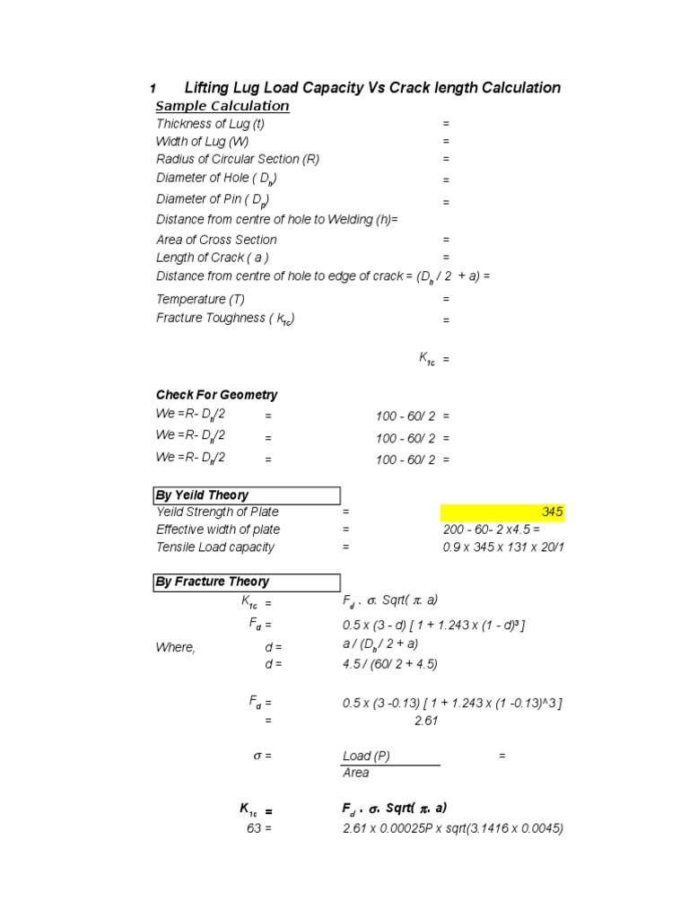 Lifting Lug Load Capacity Vs Crack Length Calculation | PDF | Fracture ...