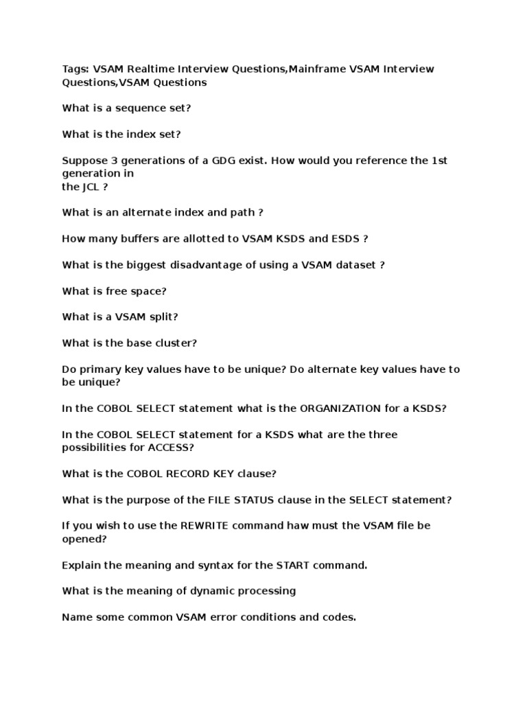Vsam Interview Questions Pdf Database Index Software