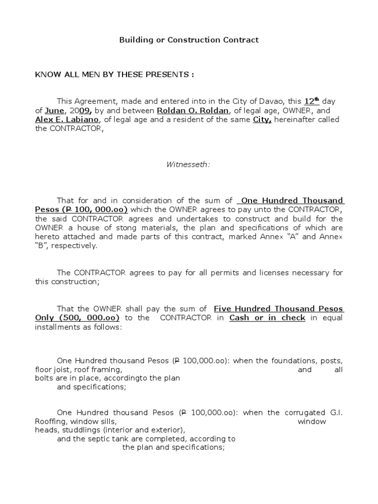 Construction Contract | PDF | Business