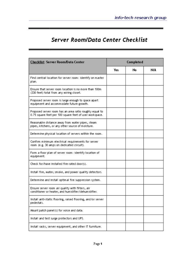 Checklist: Server Room/Data Center Completed Yes No N/A | PDF | Home ...