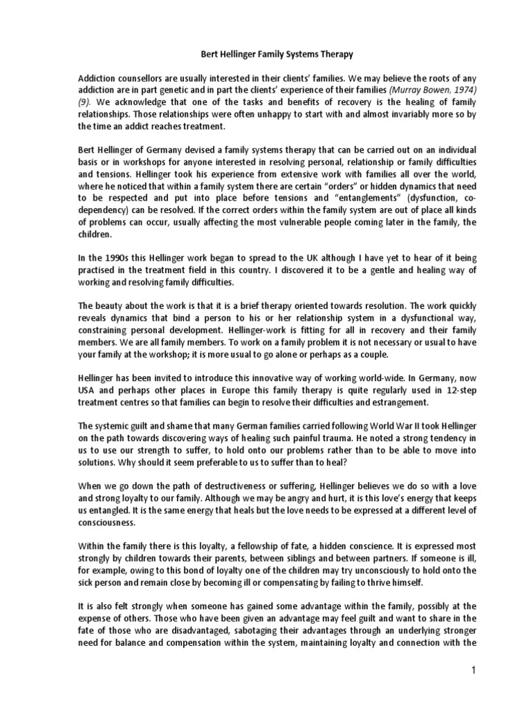 Bert Hellinger Family Systems Therapy | PDF | Psychotherapy | Family ...