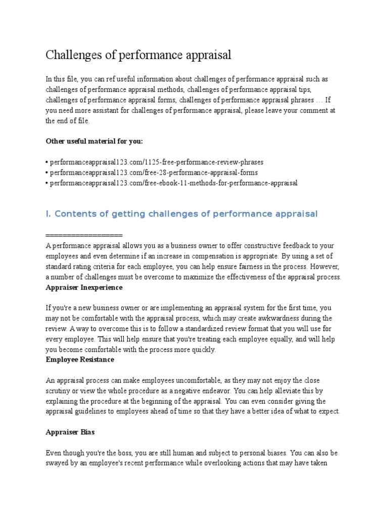 Challenges of Performance Appraisal | PDF | Performance Appraisal ...