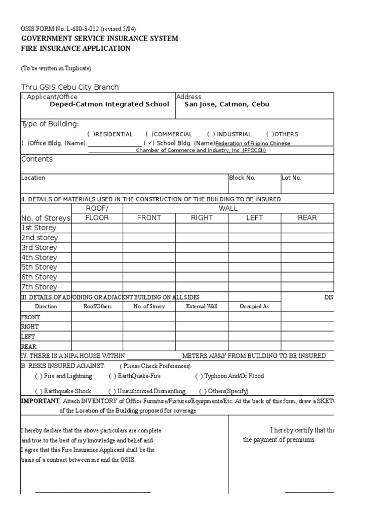 GSIS Fire Insurance | PDF | Property Insurance | Insurance