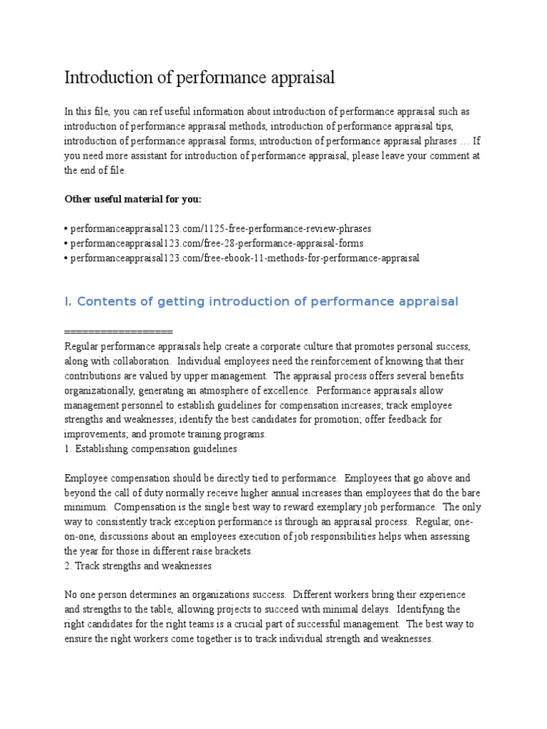 Introduction of Performance Appraisal | PDF | Performance Appraisal ...