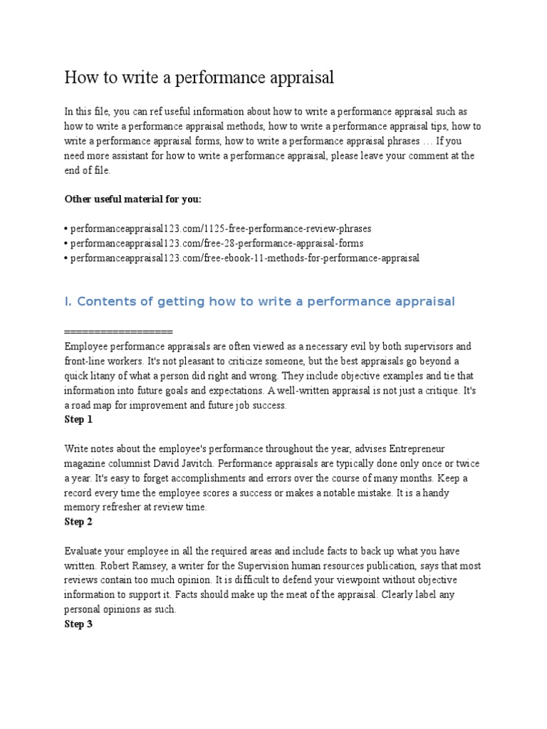 How To Write A Performance Appraisal | PDF | Performance Appraisal ...